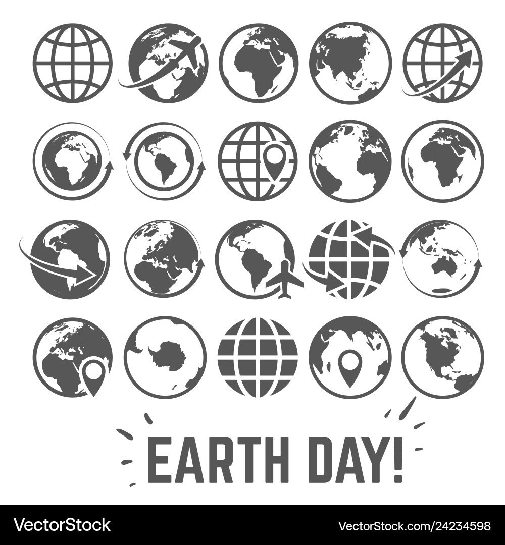 Globe icons set world earth day card with Vector Image