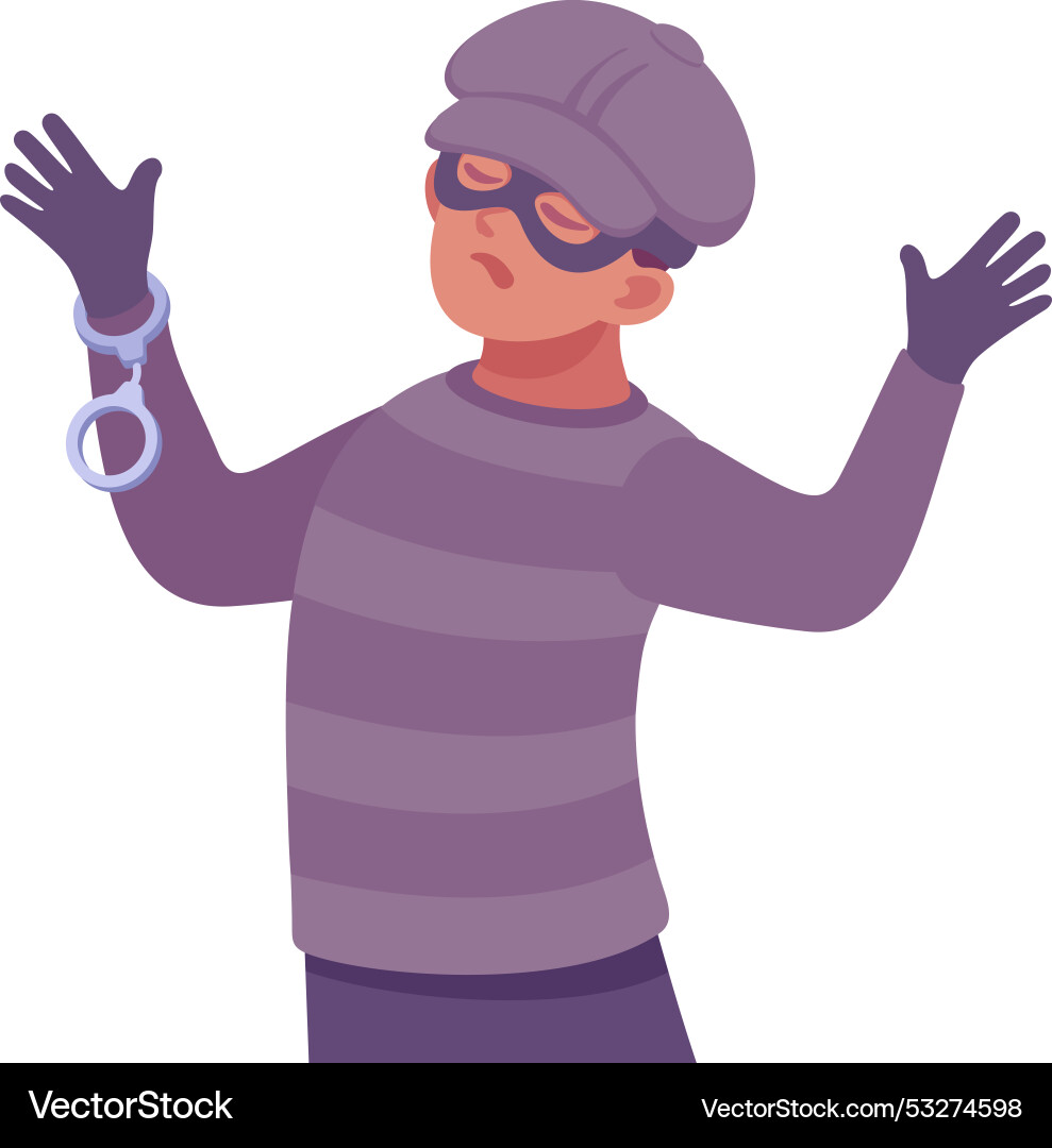 Man criminal with handcuffs commit crime and theft