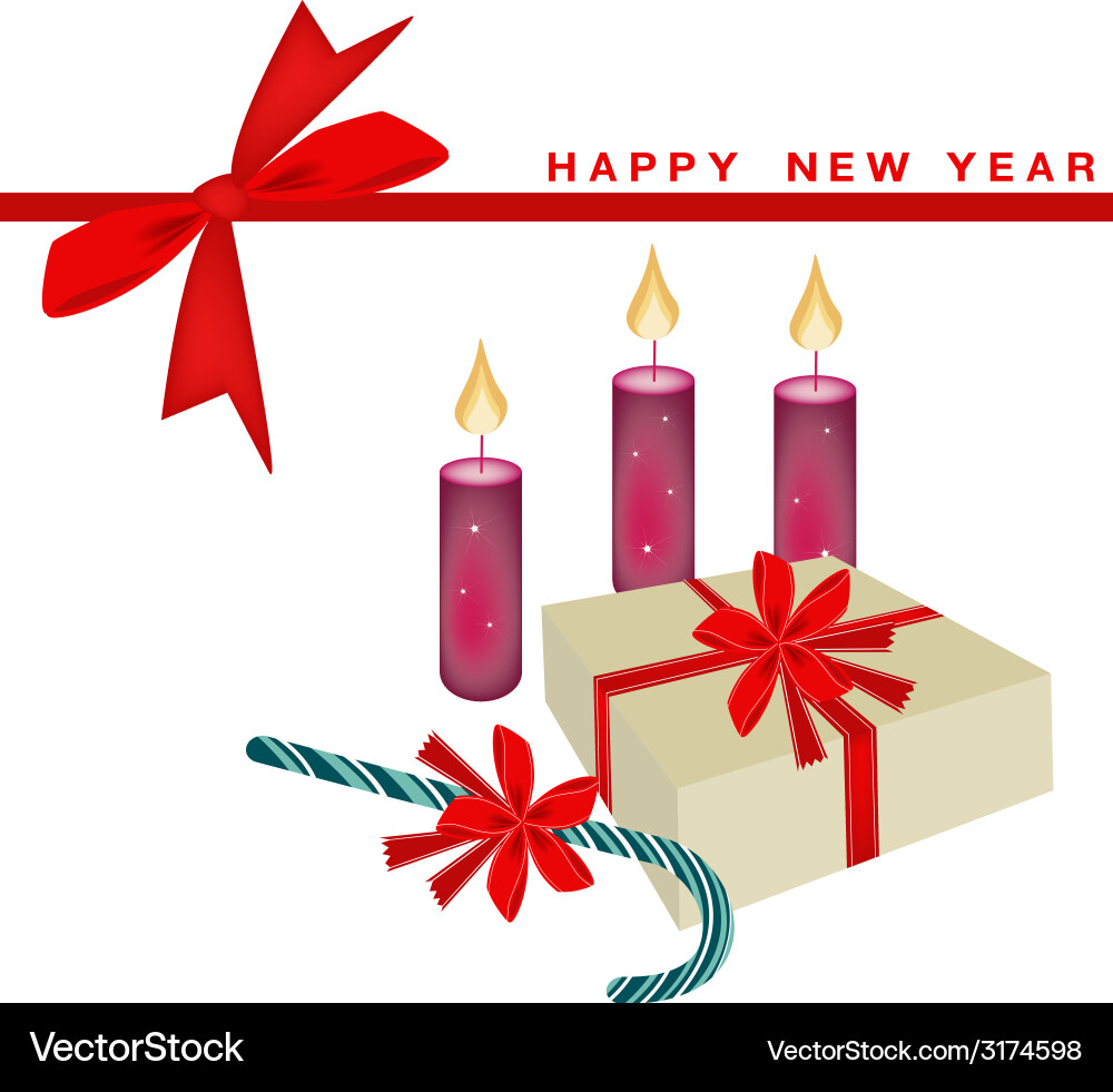 New year card with candle and gift boxes Vector Image