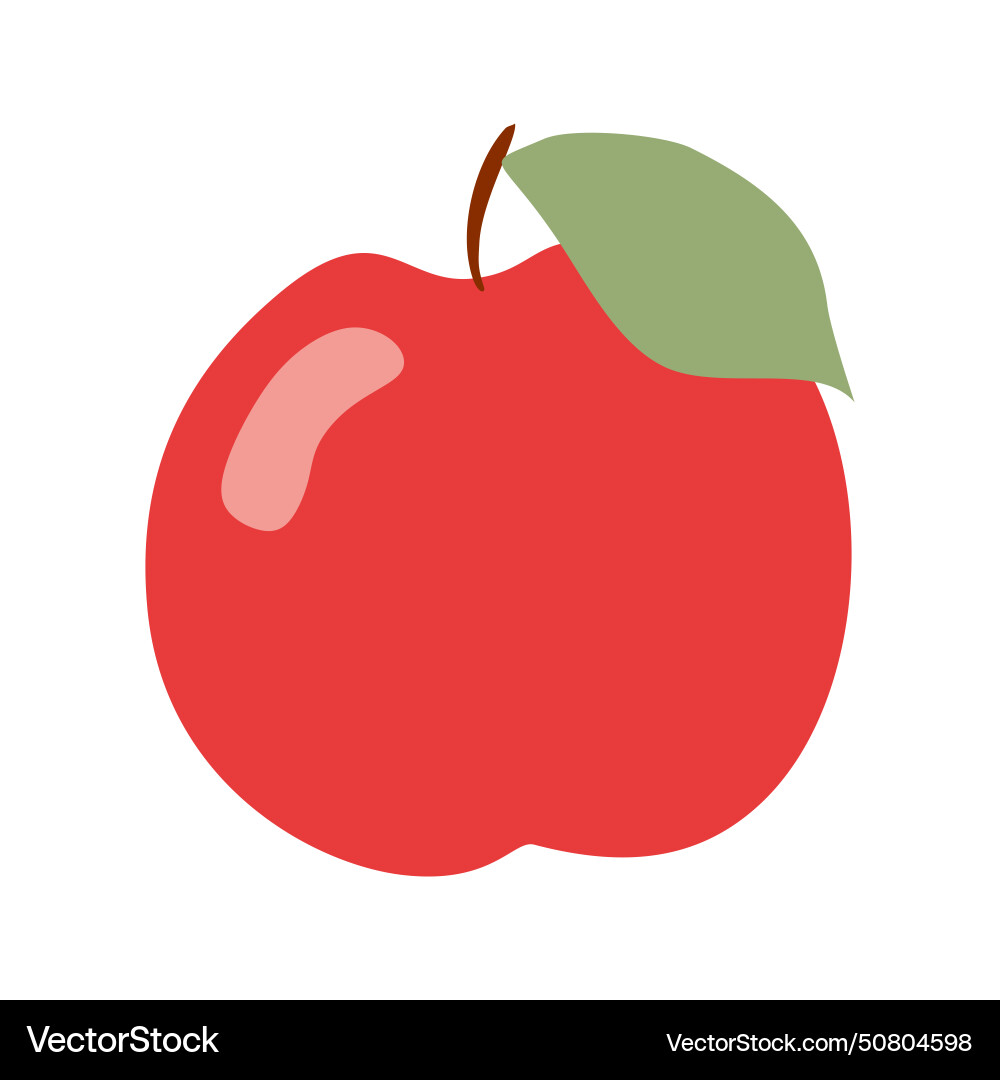 Simple red apple in flat style cartoon Royalty Free Vector
