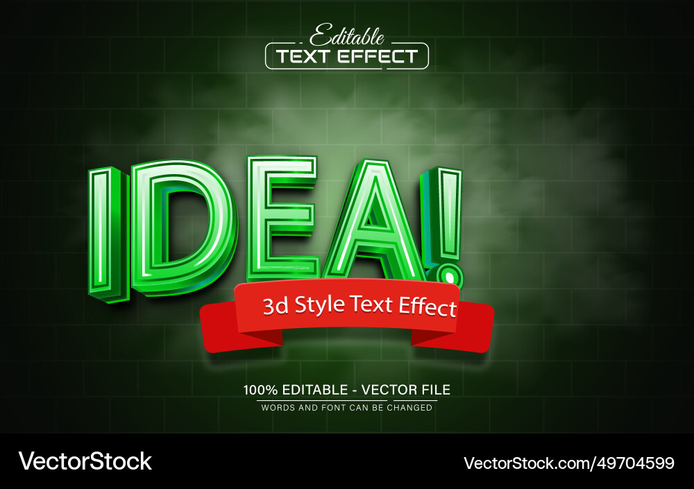 3D Green Idea Text Effect Royalty Free Vector Image
