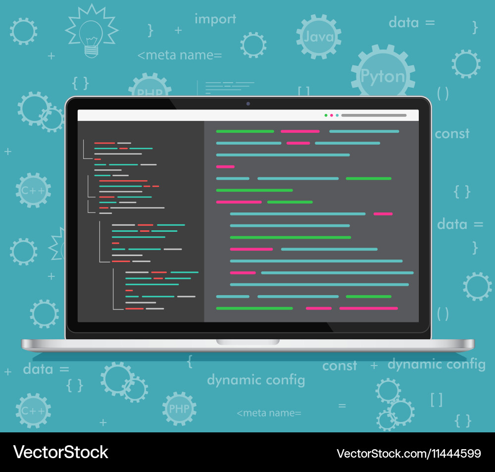 Laptop coding concept web developer Royalty Free Vector