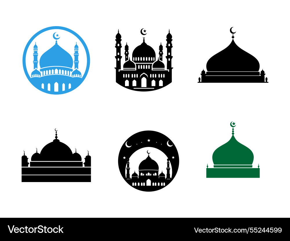 Simple silhouette mosques in various colors – Royalty-Free Vector ...