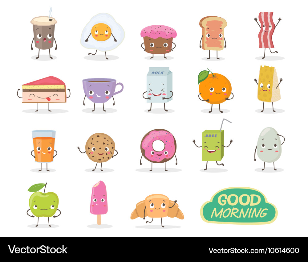 Breakfast emoticon food funny elements character Vector Image