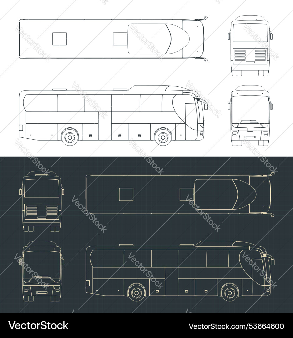 Bus Blueprints & Technische Zeichnungen Vektorbild