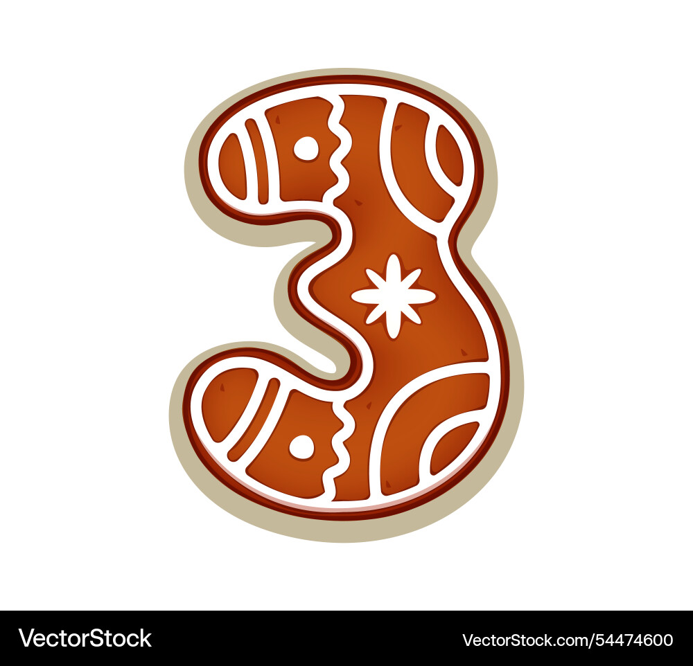 Christmas gingerbread font type cookie number 3 Vector Image