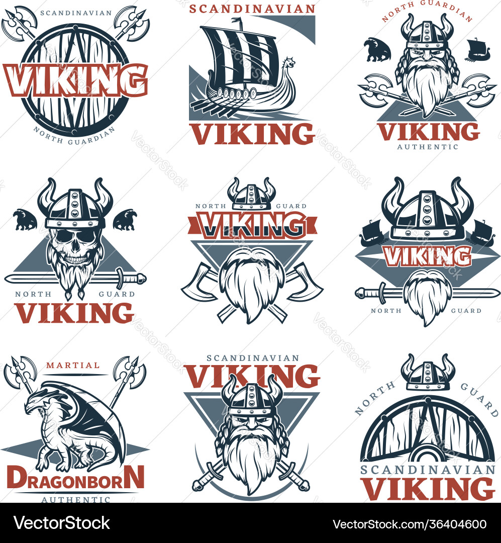 Colored viking emblem set Royalty Free Vector Image