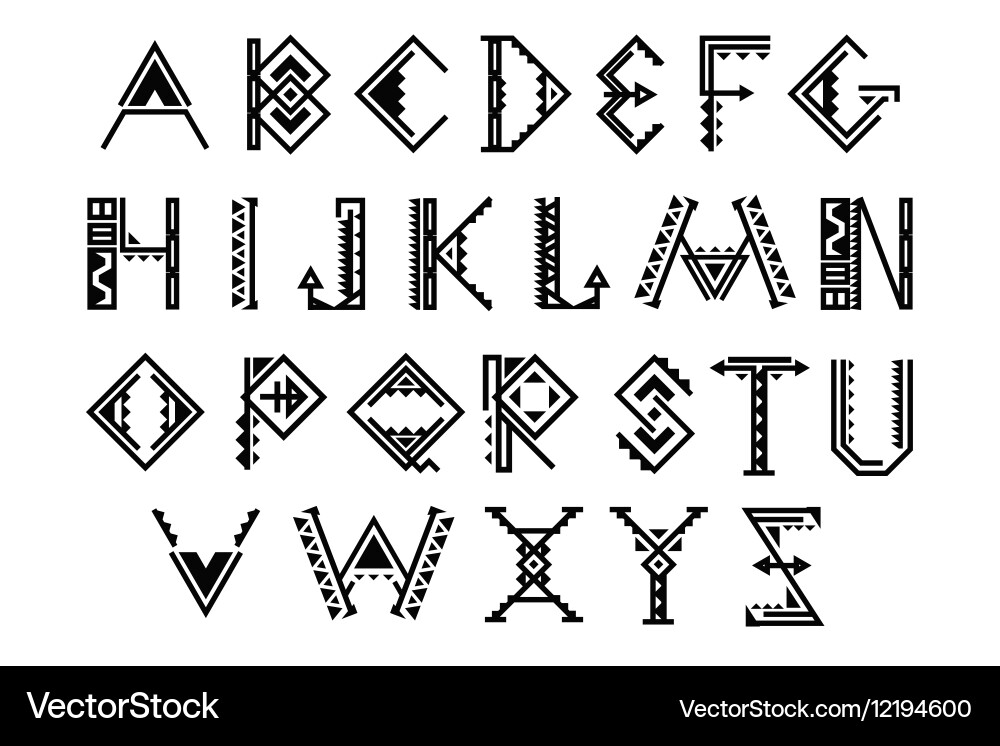 Ethnic font native american indian alphabet Vector Image