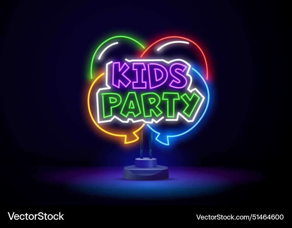 Kids party neon text with multicolored balls Vector Image