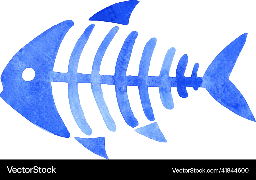 Skeleton ocean fish isolated watercolor Royalty Free Vector