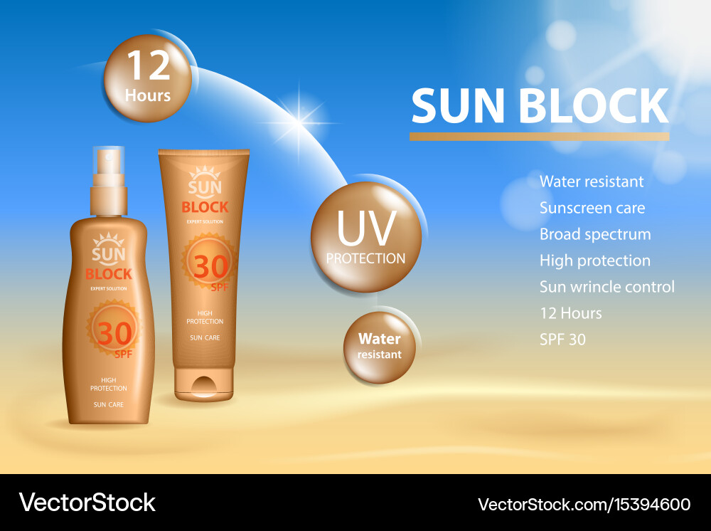 Sunblock ads template sun protection cosmetic Vector Image