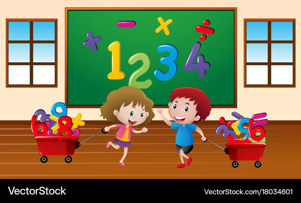 Kids learning math in classroom Royalty Free Vector Image