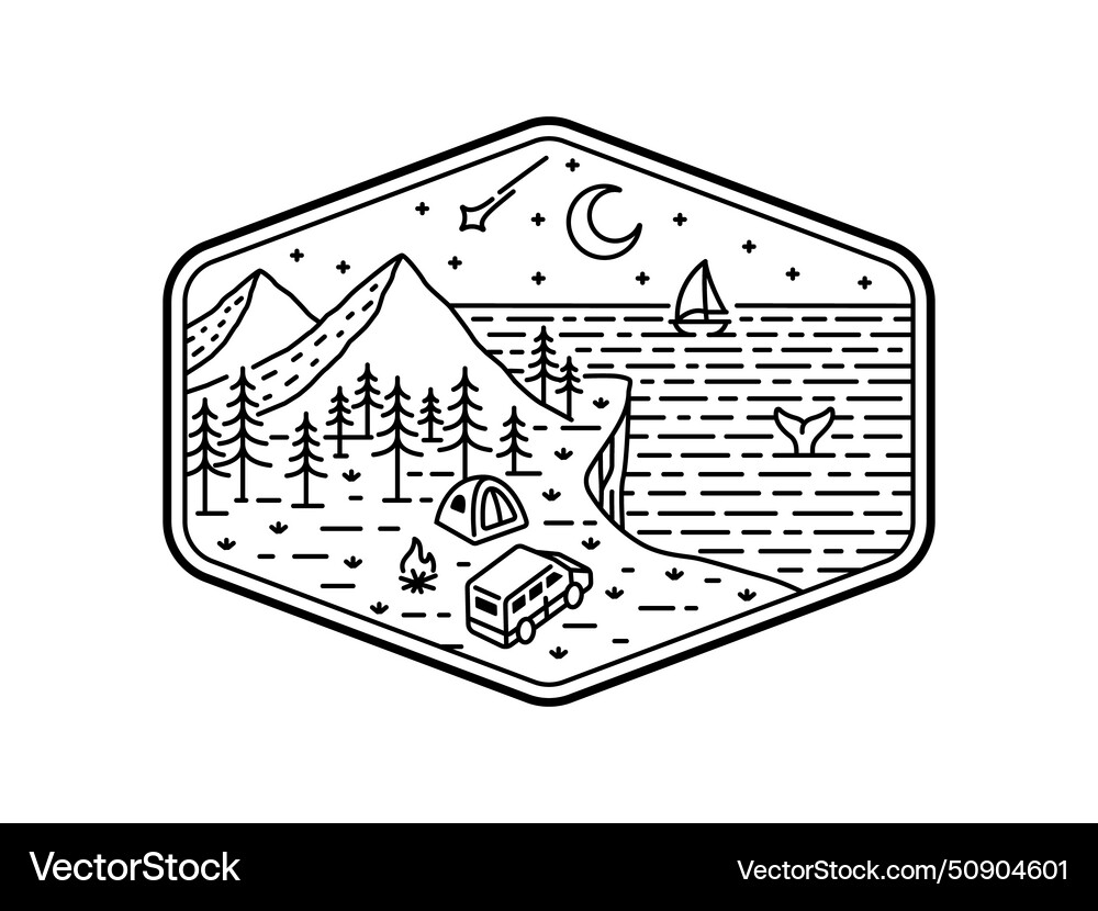 Natural scenery in the frame line art Royalty Free Vector