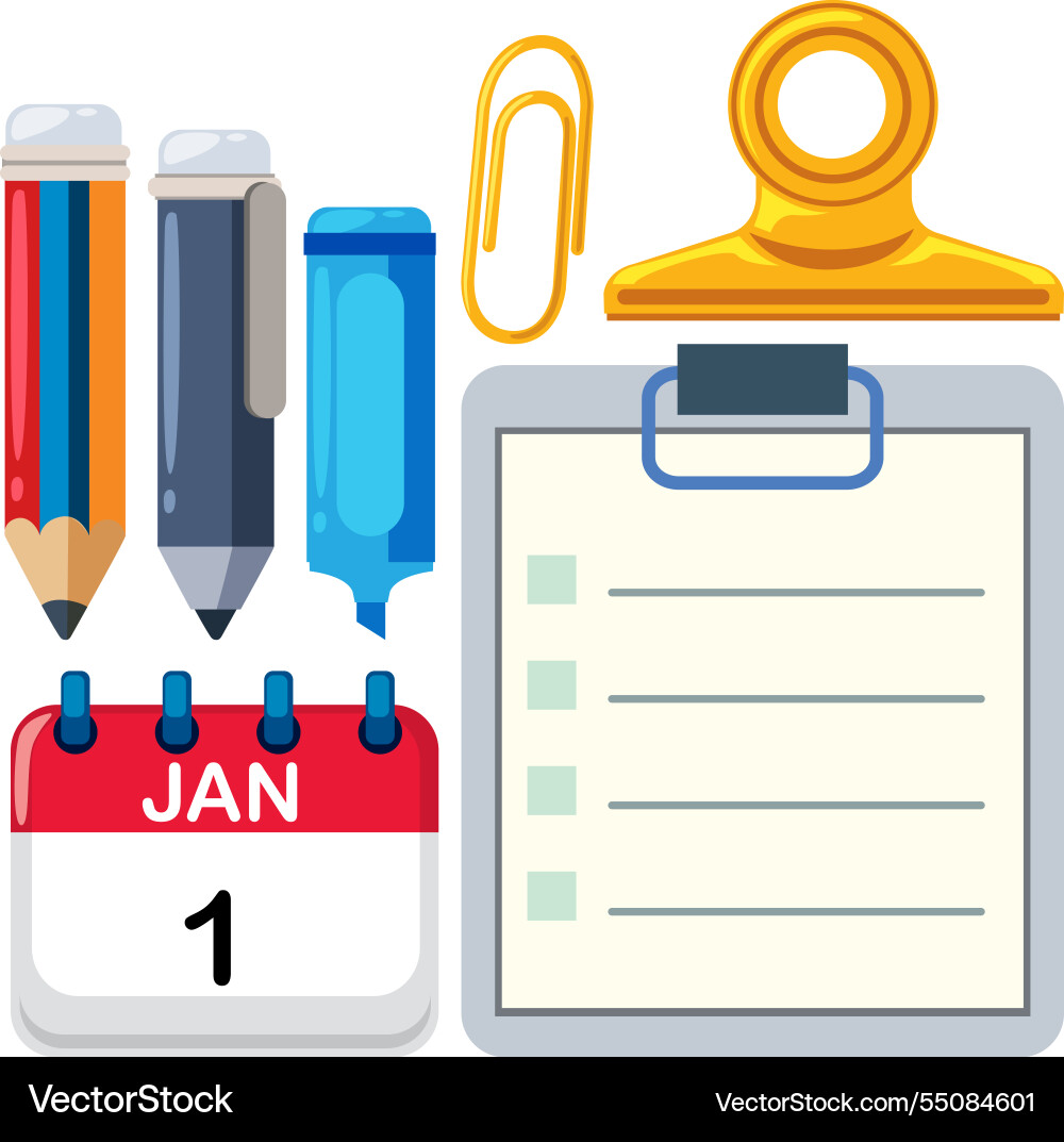Stationery and january calendar Royalty Free Vector Image