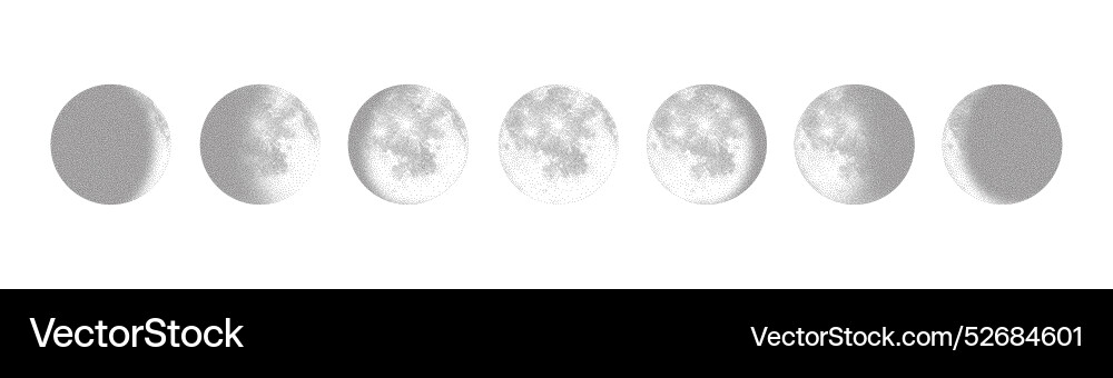 Stippling Moon Phases Artwork Royalty Free Vector Image