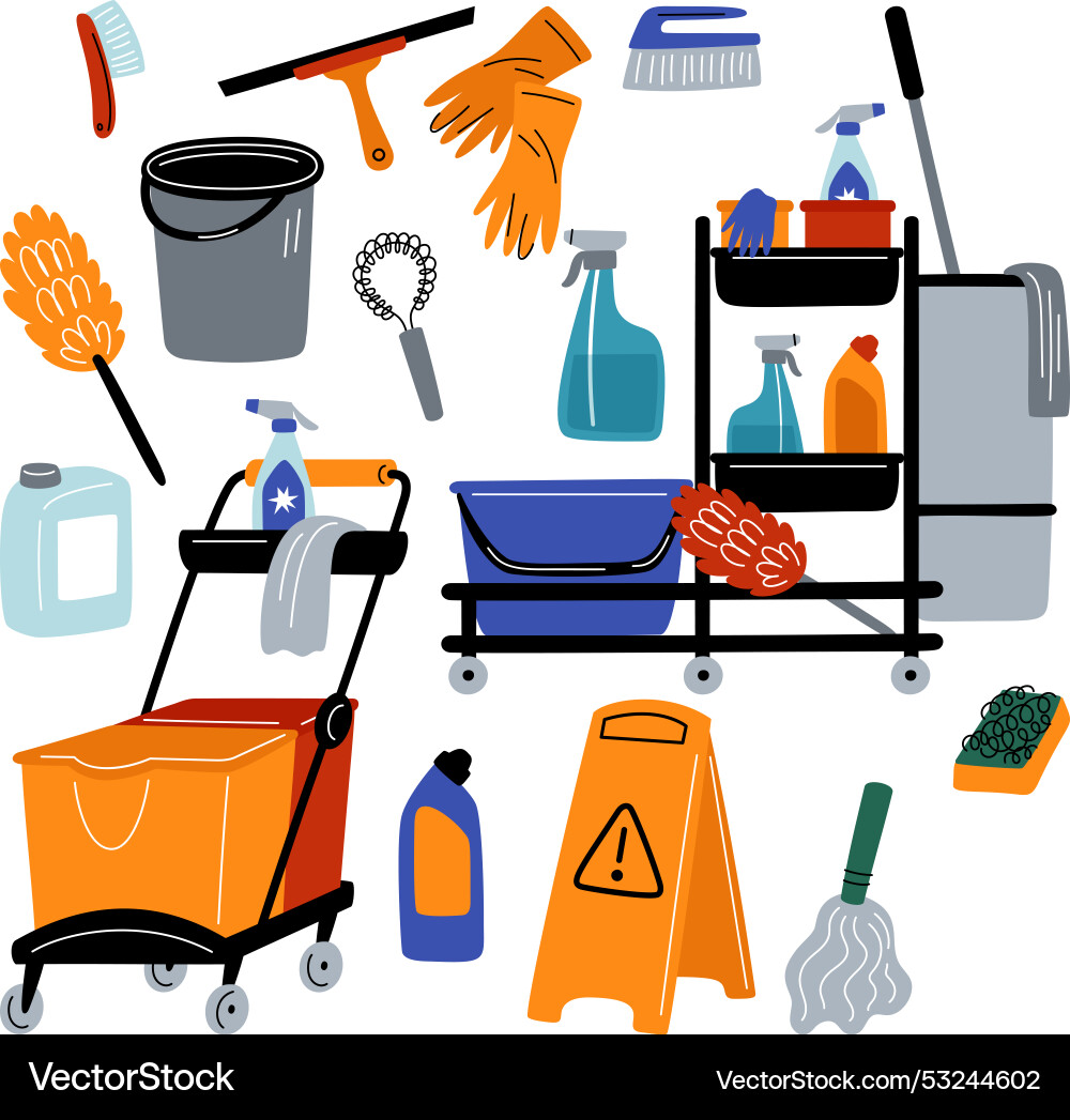 Cartoon cleaning service equipment professional Vector Image