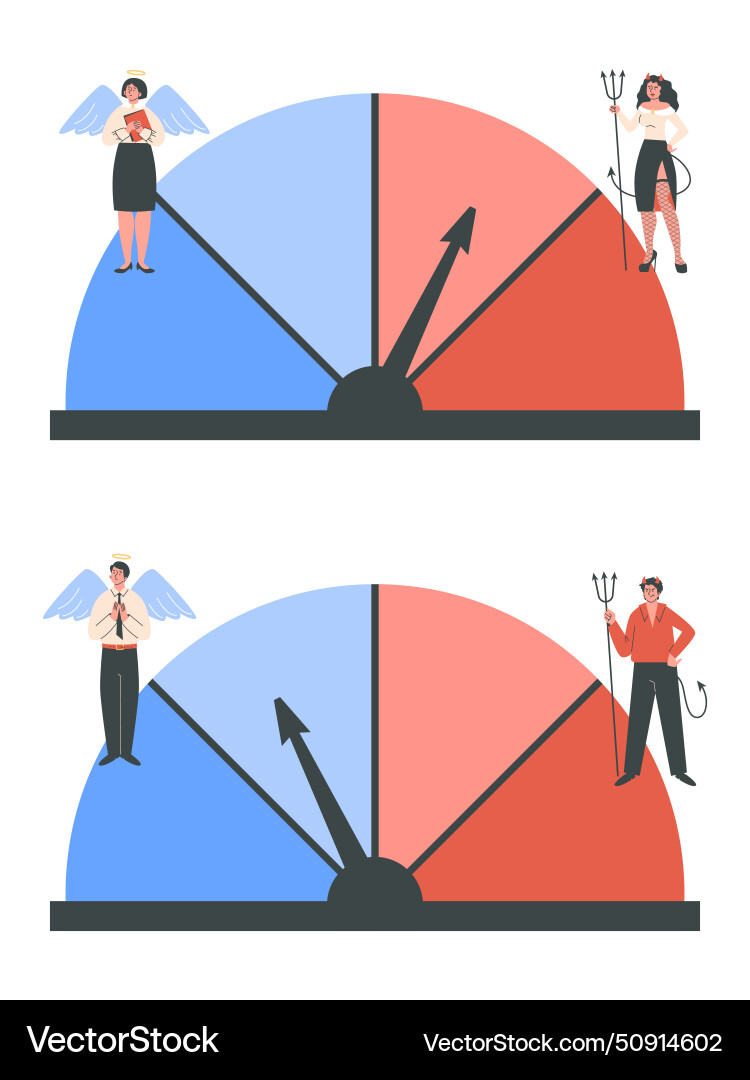 Devil and angel man woman on balancing scale Vector Image