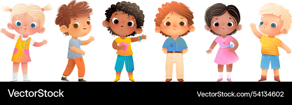 Multinational children group diverse kids cartoon Vector Image