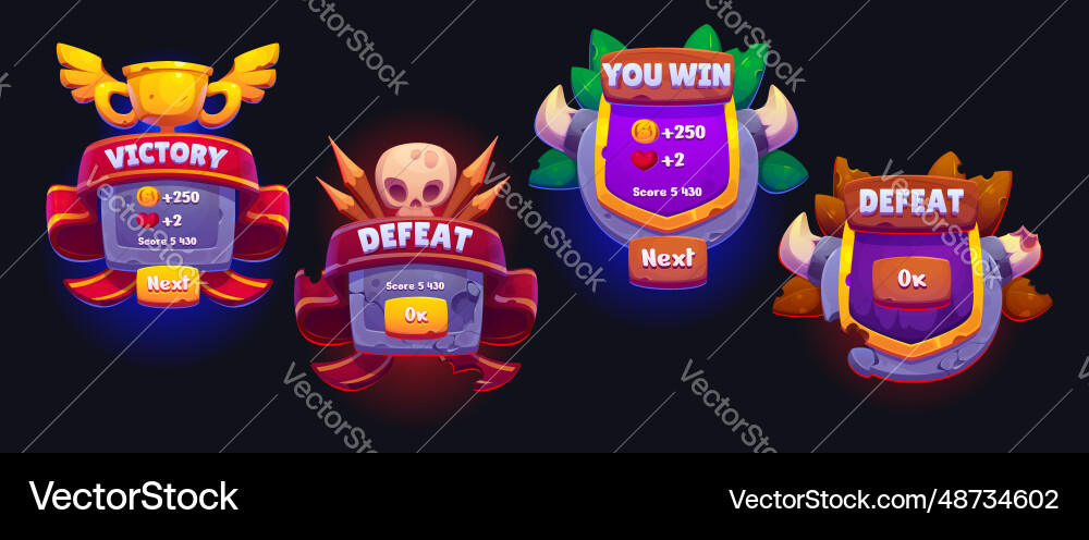 Win ui game icon victory cartoon button design Vector Image