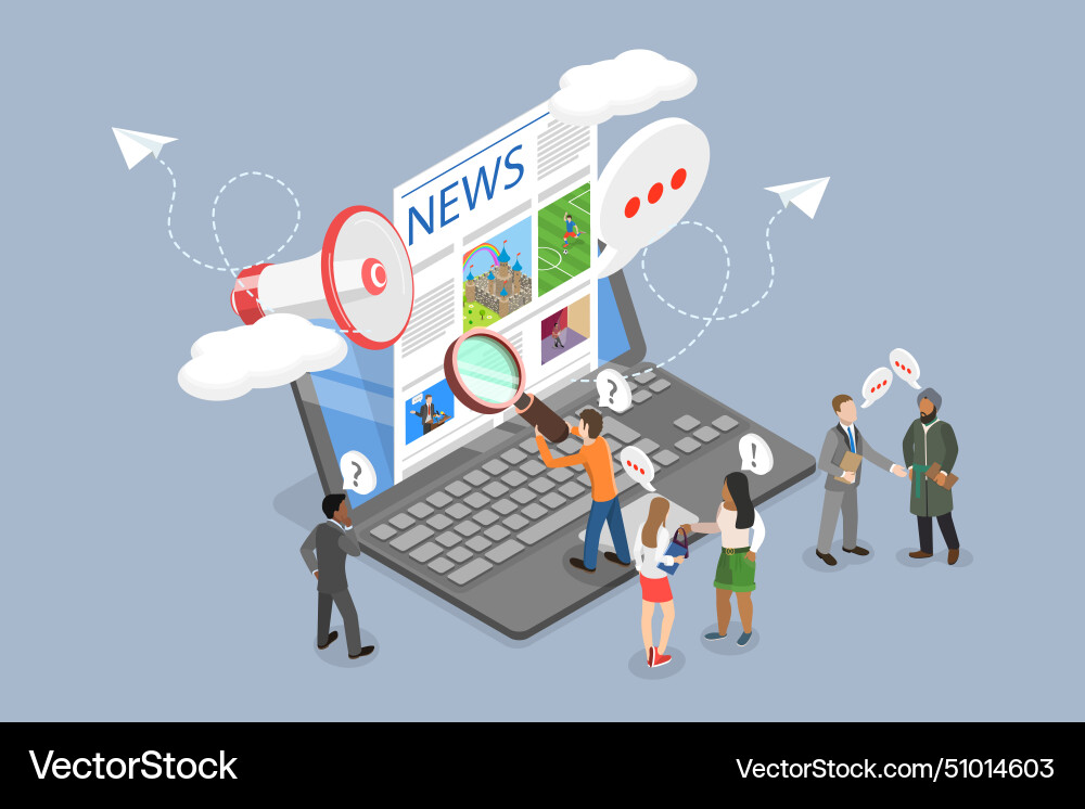 3d isometric flat of news Royalty Free Vector Image