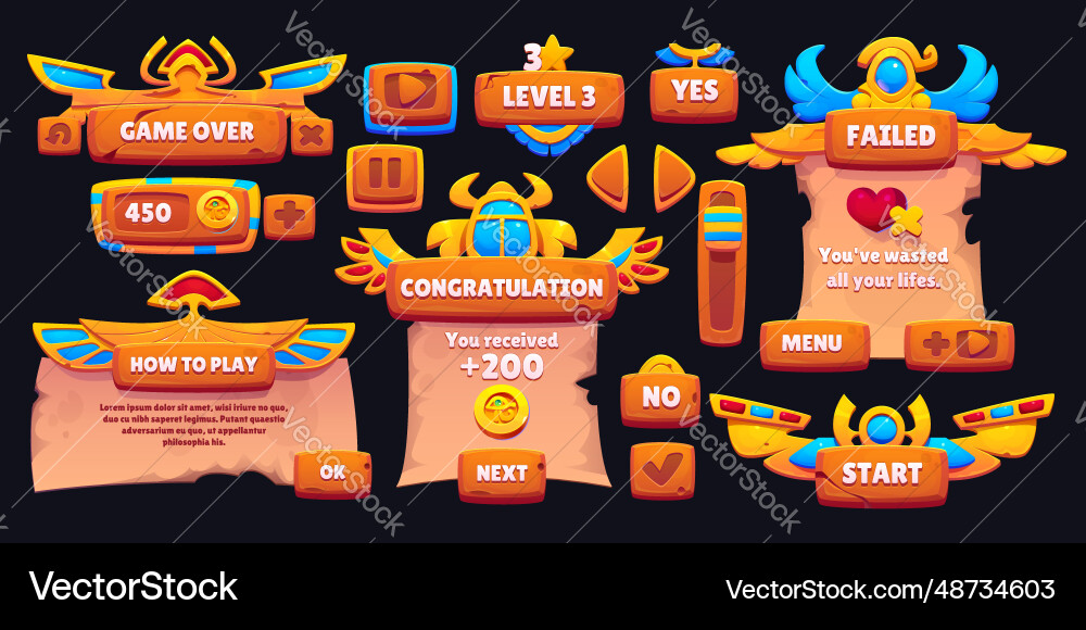 Egyptian ui game interface cartoon icon Royalty Free Vector