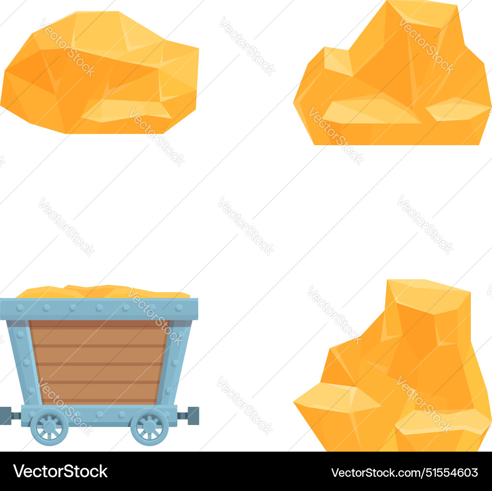 Mining concept icons set cartoon cart full Vector Image