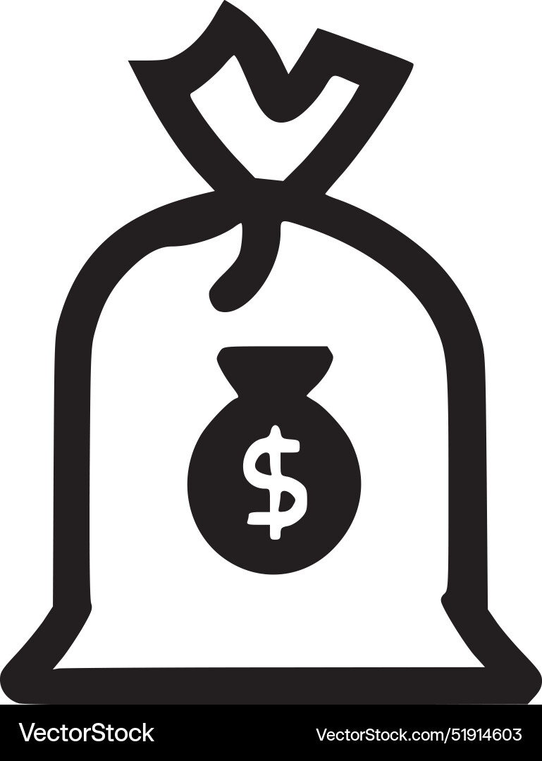 Money bag - black and white isolated icon Vector Image