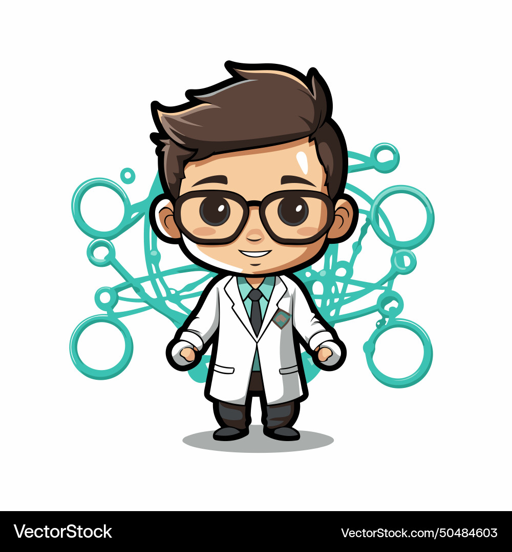 Scientist boy with science molecule character Vector Image