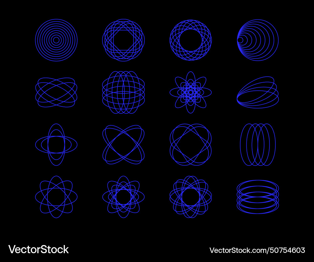 Set wireframe shapes in neon blue color Royalty Free Vector