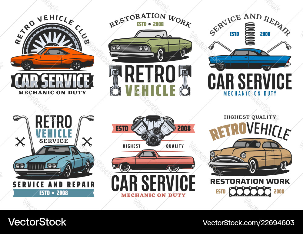 Turning car service retro vehicles restoration Vector Image