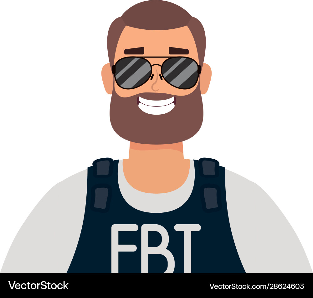 Young man with beard fbi agent Royalty Free Vector Image
