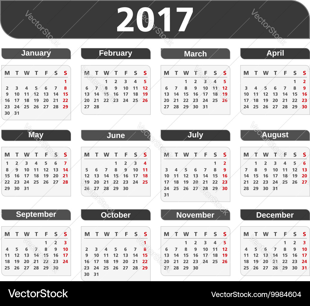 2017 calendar Royalty Free Vector Image - VectorStock
