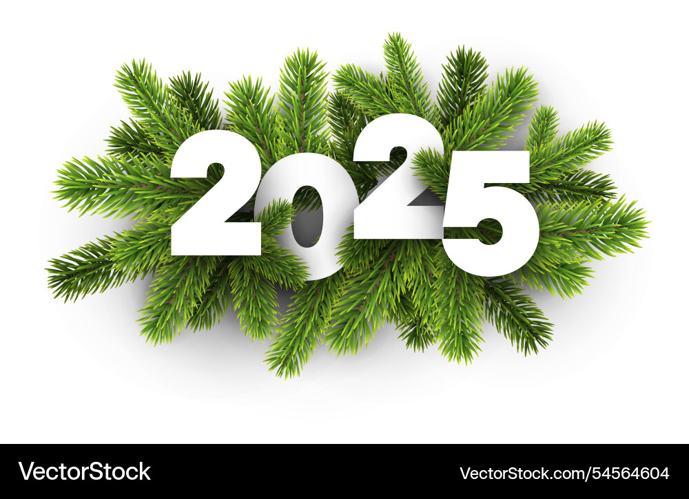 2025 new year with evergreen fir branches Vector Image