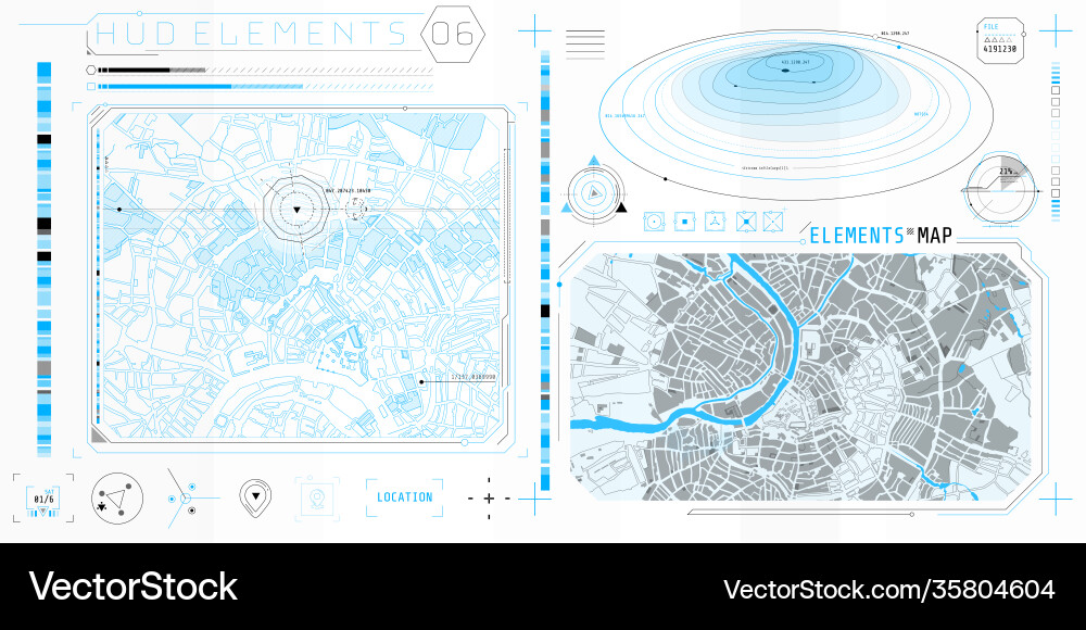 A set hud maps elements for futuristic Royalty Free Vector