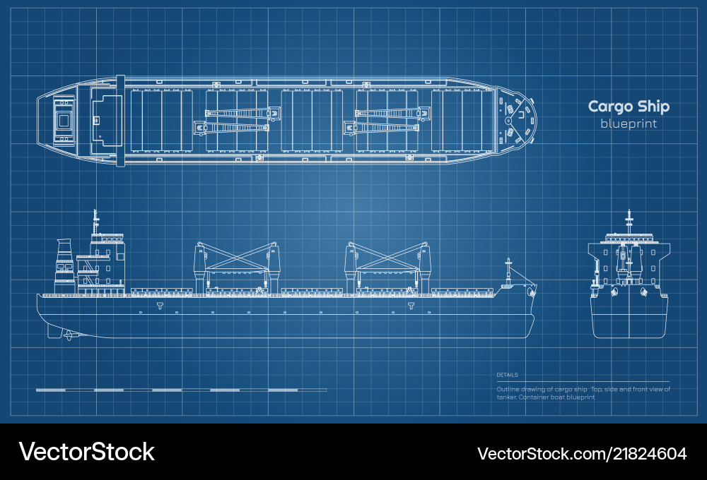 Cargo Ship Blueprint - Technical Drawing Vector Image