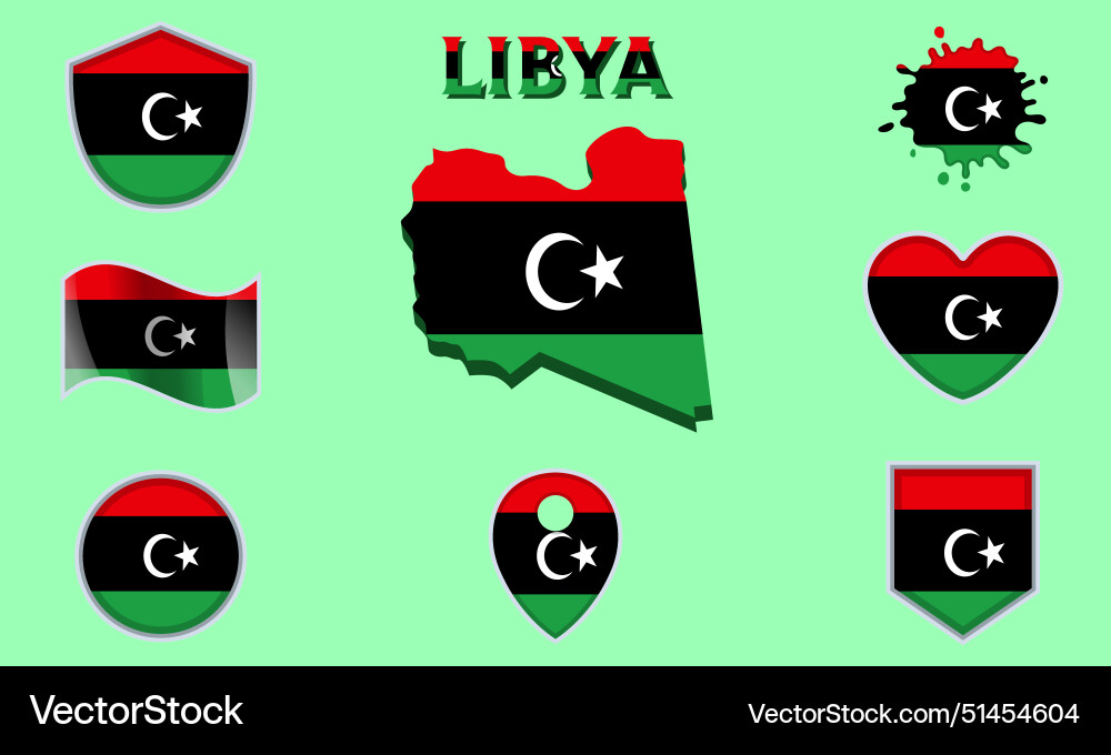 Collection of flat national flags libya Royalty Free Vector