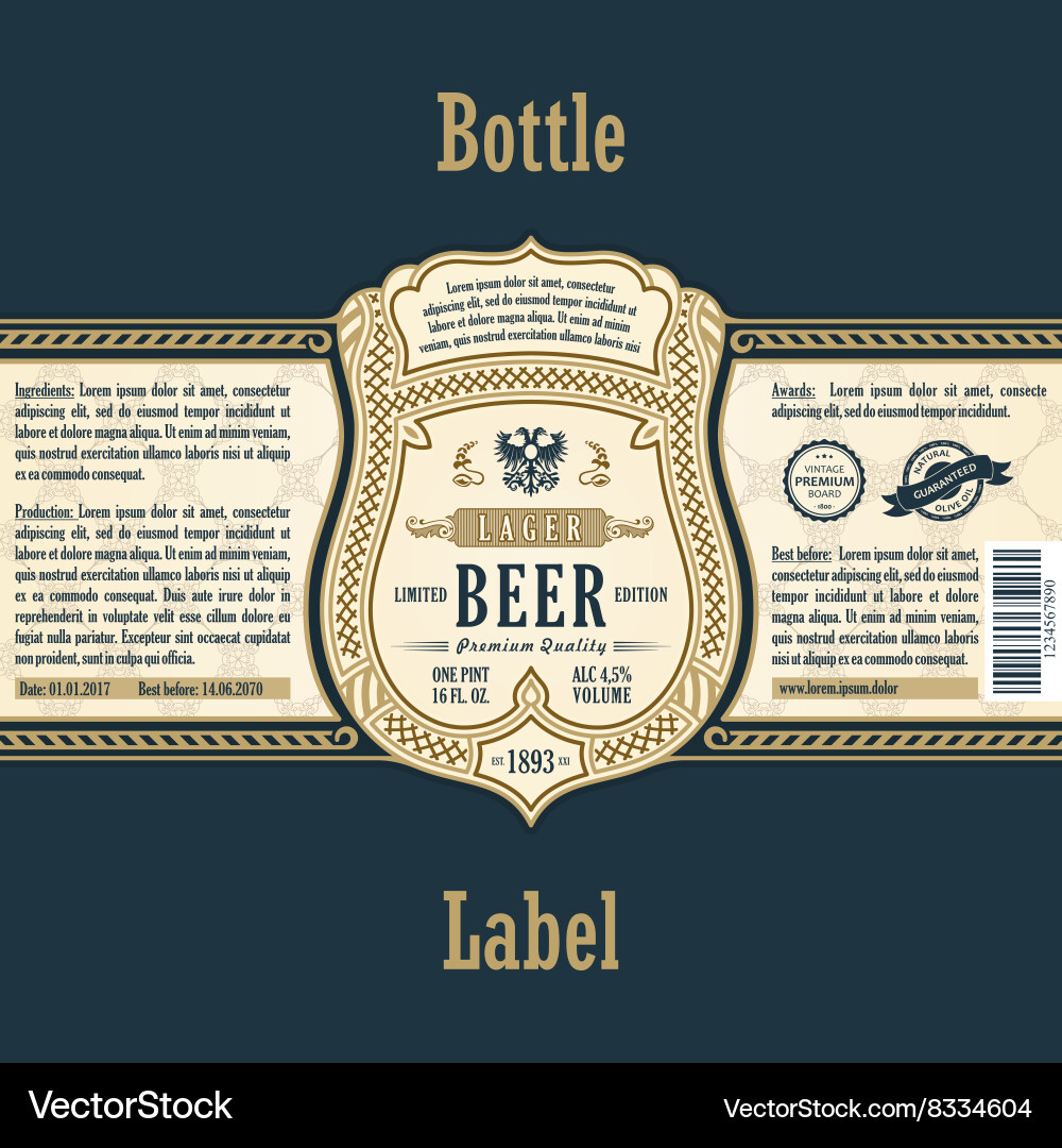 Gold Beer Bottle Label Sticker Royalty Free Vector Image