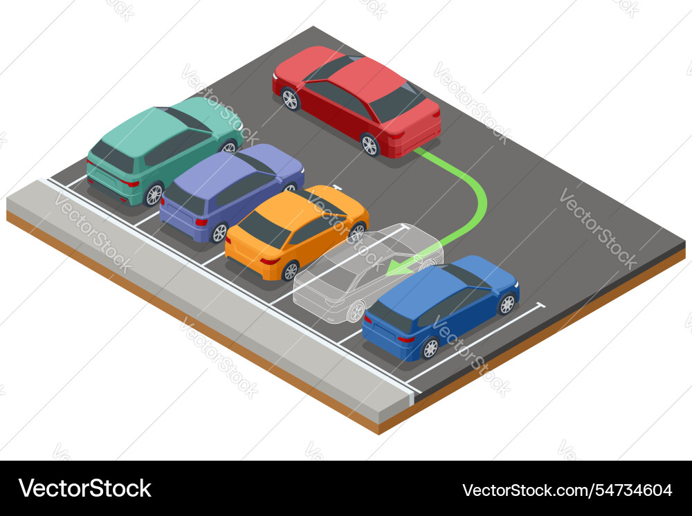 Isometric parking scene with multiple cars Vector Image
