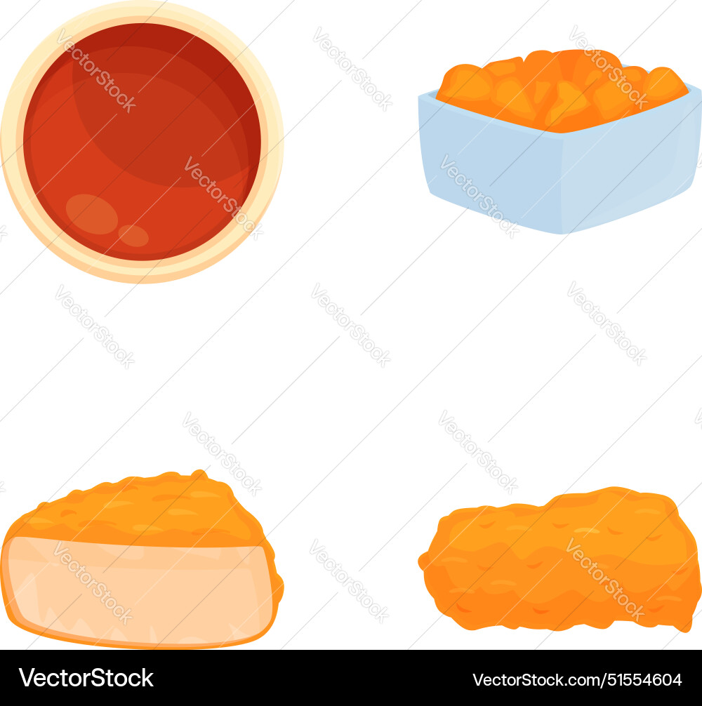 Meat nugget icons set cartoon crispy fried Vector Image