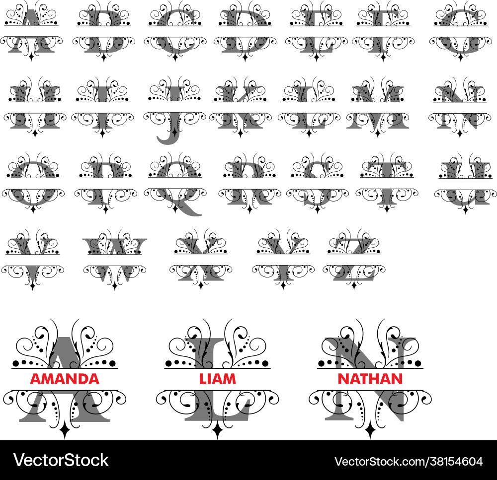 Monogram split letter alphabet with floral Vector Image