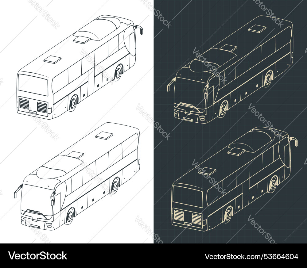 Tourist bus isometric blueprints Royalty Free Vector Image