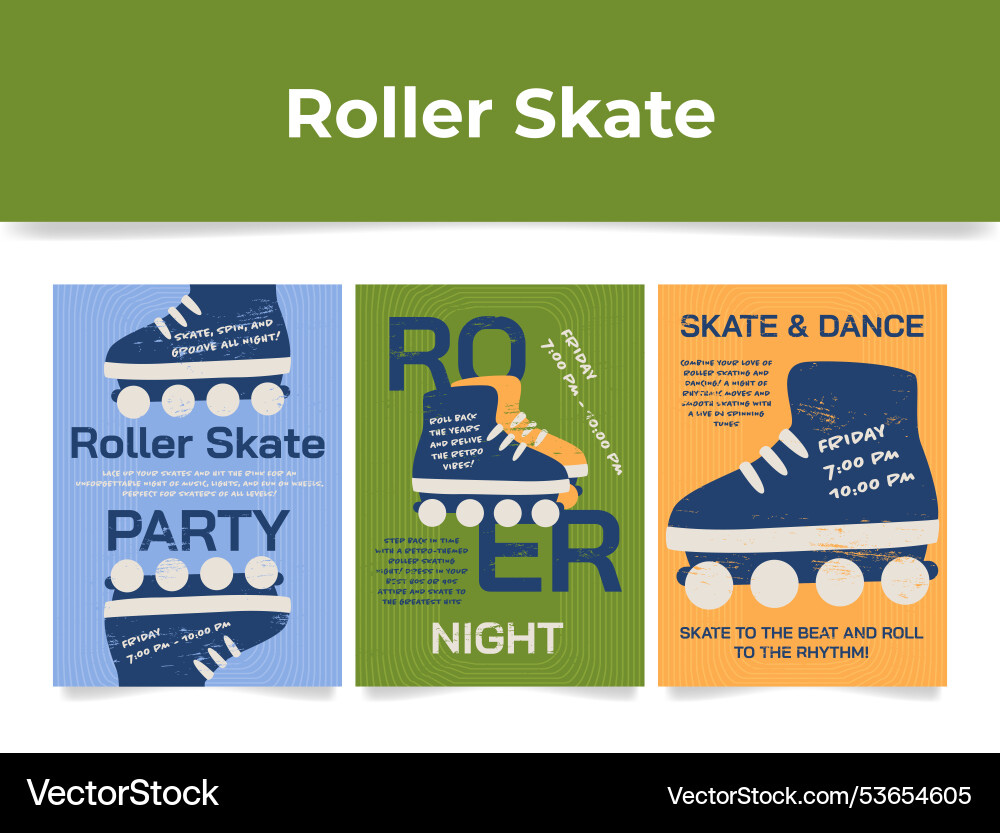 Exciting roller skating party banners advertising Vector Image