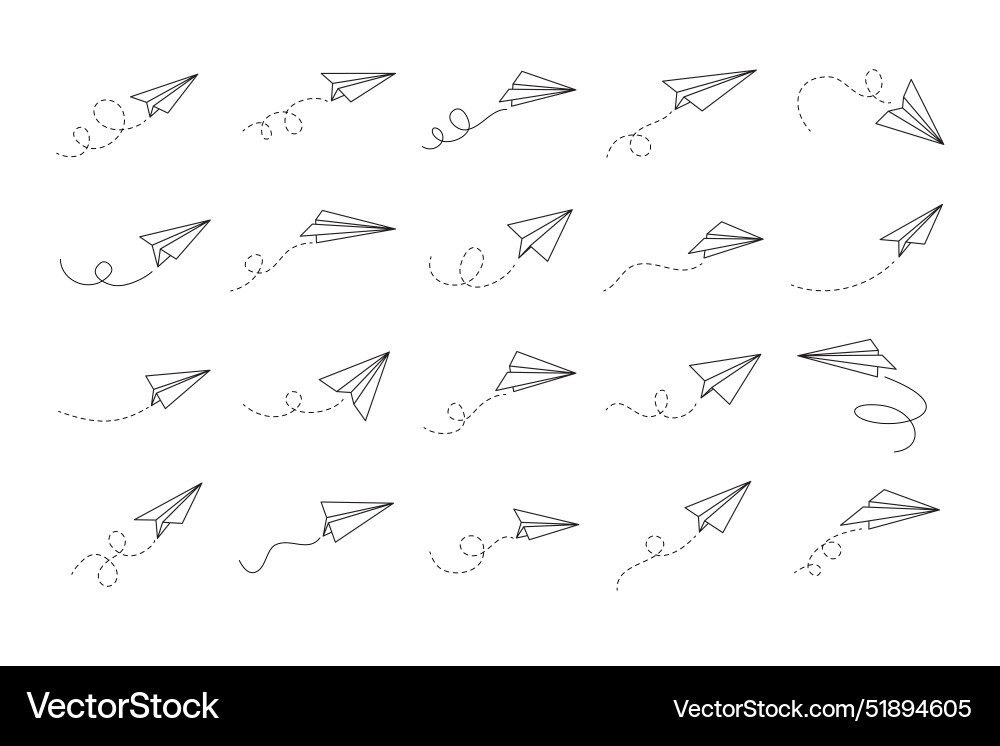 Hand drawn doodle paper plane set isolated planes Vector Image