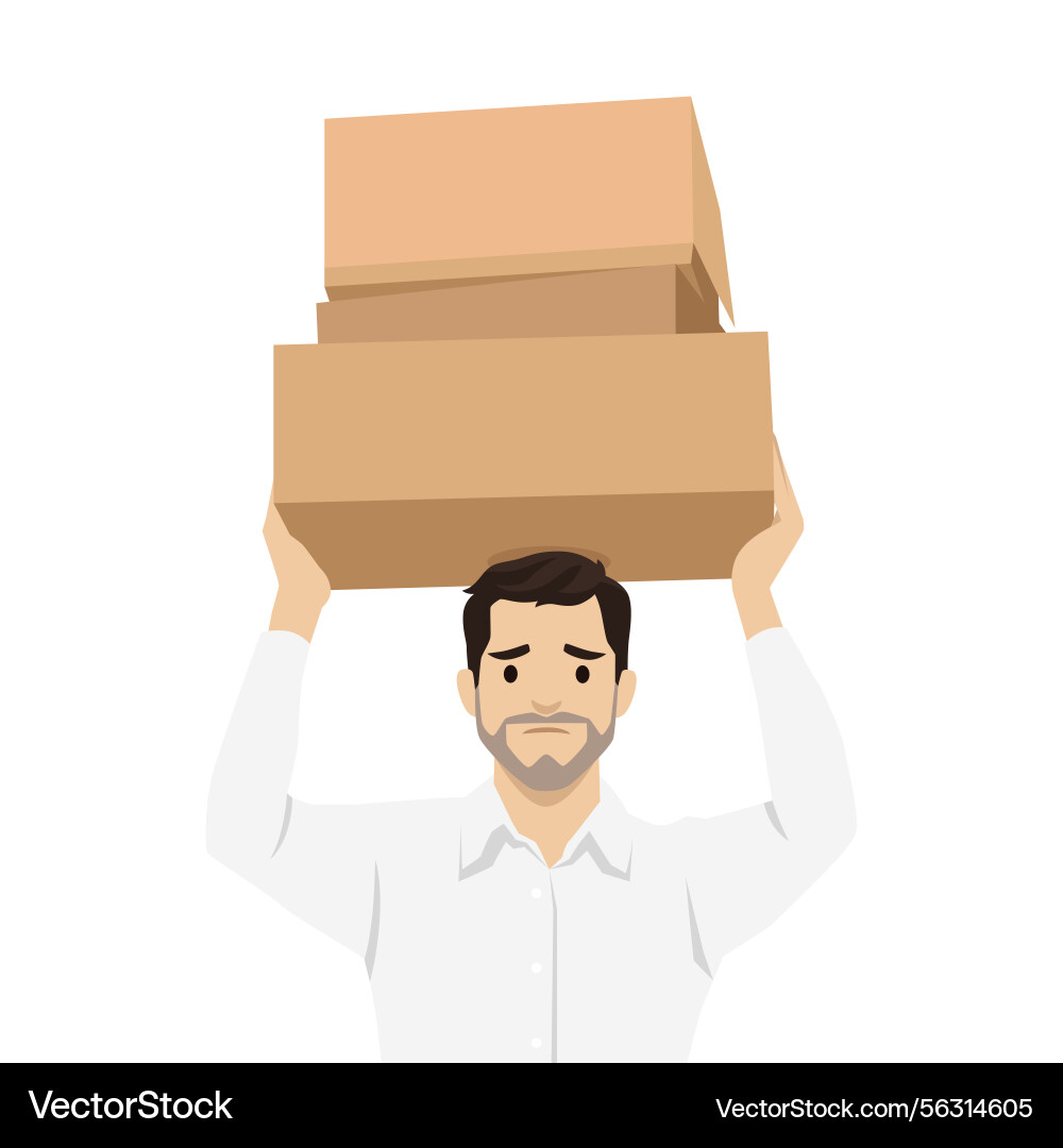 Stressed man carrying cardboard boxes Royalty Free Vector