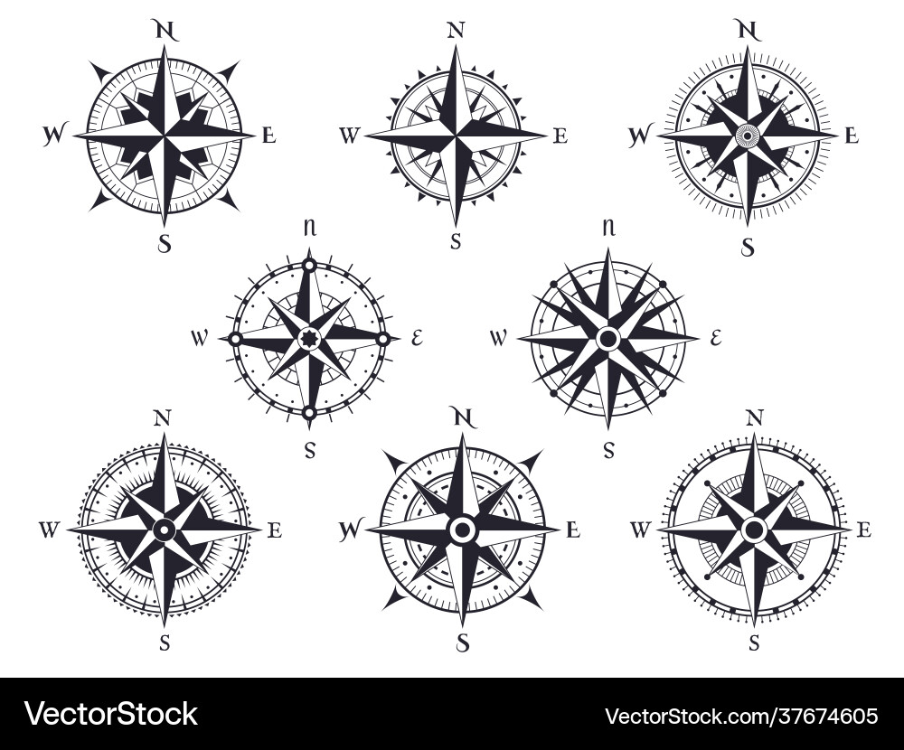 Wind rose vintage compass with north south Vector Image