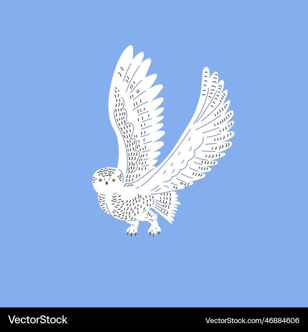 Flying snowy owl flat style Royalty Free Vector Image