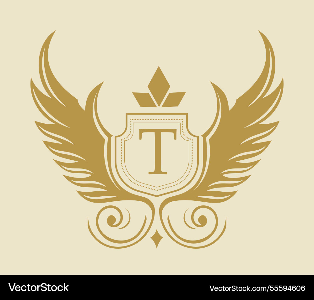 Golden heraldic winged emblem Royalty Free Vector Image