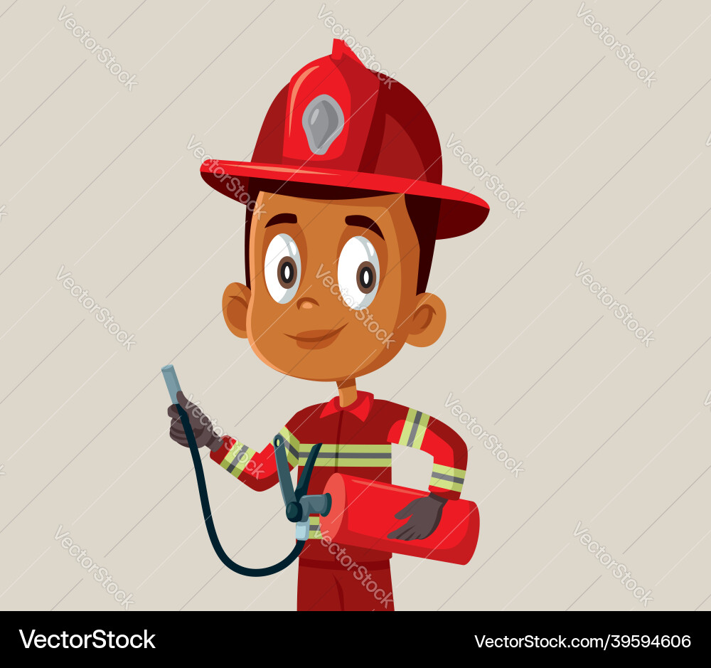 Little firefighter boy cartoon Royalty Free Vector Image