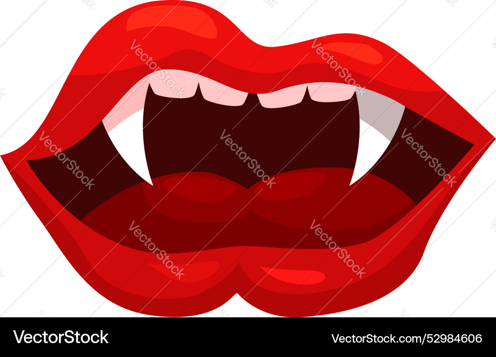 Red vampire lips showing fangs baring teeth Vector Image