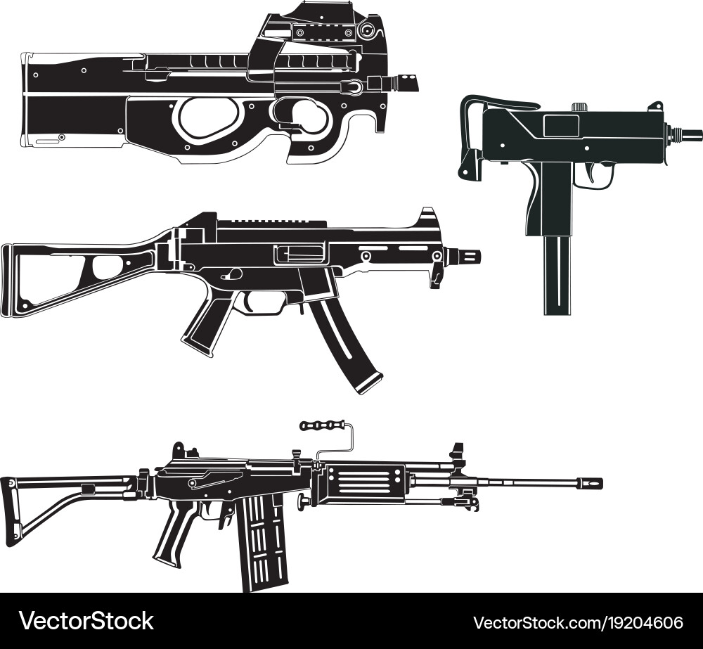Set of Modern Firearms Royalty Free Vector Image